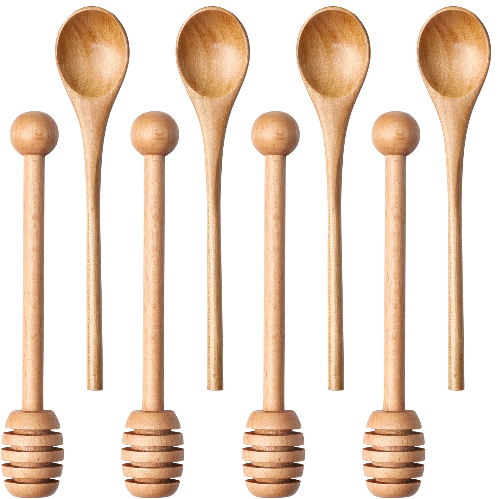 4pcs 6inch Honey Dipper Stick,Long Handle Coffee Stirring Spoons,Wooden Honey Jar Spoons Stirrer,Dessert Iced Tea Cocktail Mixing Spoons for Home Kitchen