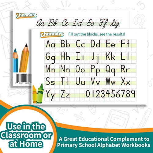 Channie’s Workbook Set for Pre-Kindergarten - 3rd Grade Elementary School Students, 4 Handwriting Pads & 2 Math Practice Workbooks (6 Pack)