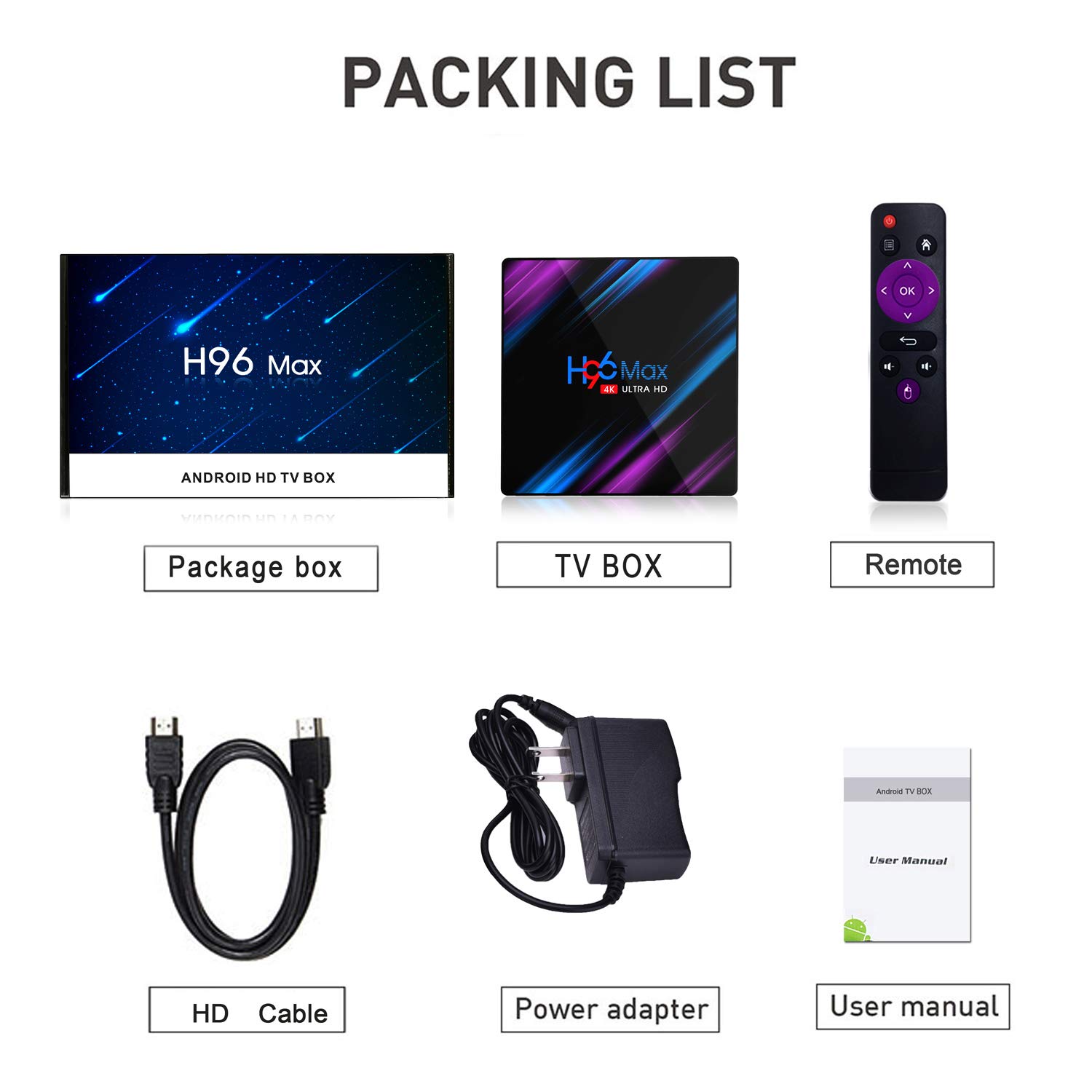Xilibod Android 10.0 H96 Max TV Box 4GB RAM 32GB ROM, Penta-Core Mali-450, RK3318 Quad-Core 64bit Cortex-A53, H.265 Decoding 2.4GHz/5GHz WiFi Smart TV Box - Model No.: H96max 4GB 32GB