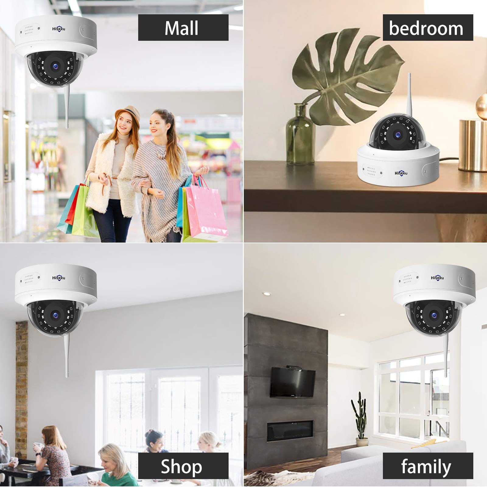 Hiseeu 2K Security Camera Outdoor, Dome Surveillance IP Camera wit Two-Way Audio IP66 Waterproof, Motion Detection,Night Vision,Not PTZ Camera Compatible Wireless Camera System