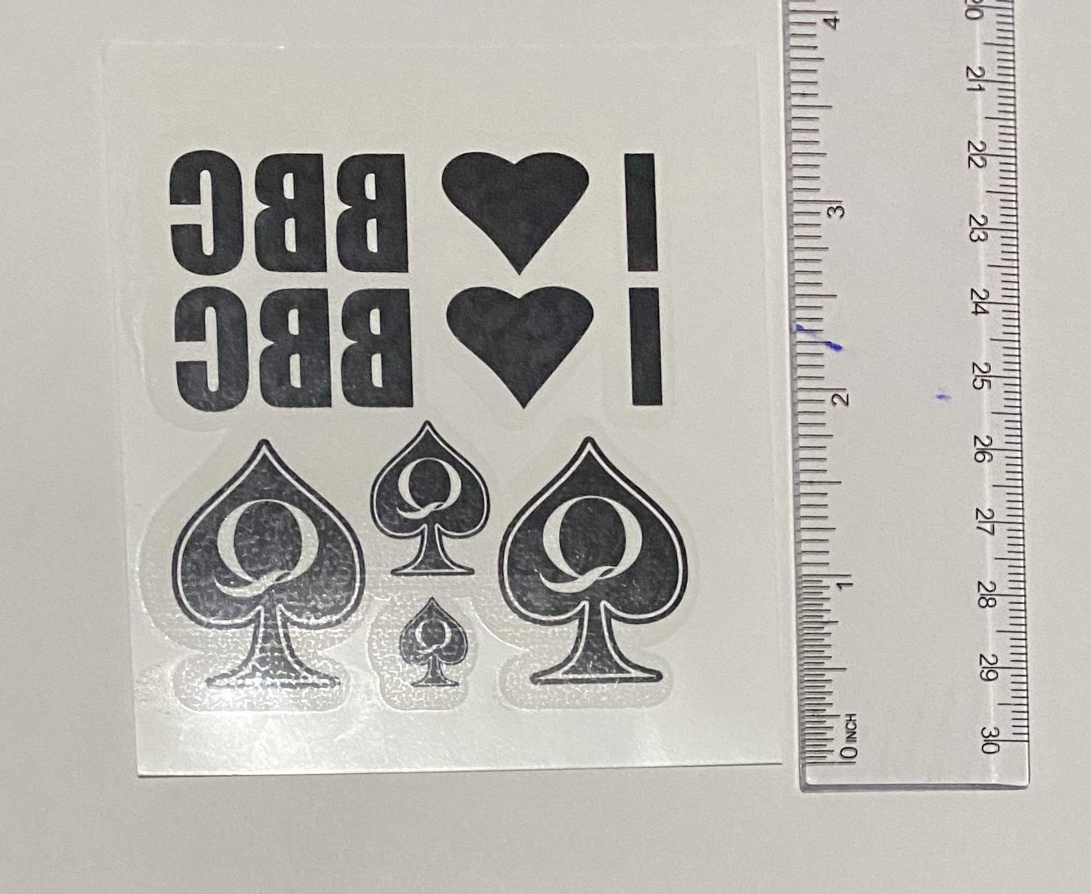 6 Sheet Temporary Tattoo Set QoS, BBC ONLY, I Love BBC 38 Total Tattoos Queen of Spades