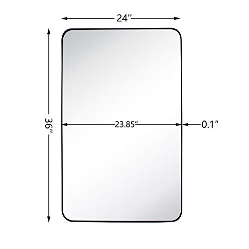 GRACTO 24x36 inch Black Stainless Steel Metal Framed Bathroom Mirror for Wall Rounded Rectangular Bathroom Vanity Mirrors
