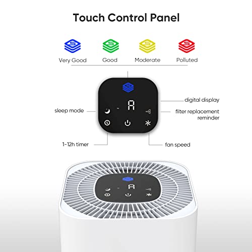 HEPA Air Purifiers for Home Large Room, CADR 300+m³/h 1290ft², H13 true HEPA filter remove 99.97% of dust, mold, allergies, odor, pets hair dander, smoke, pollen