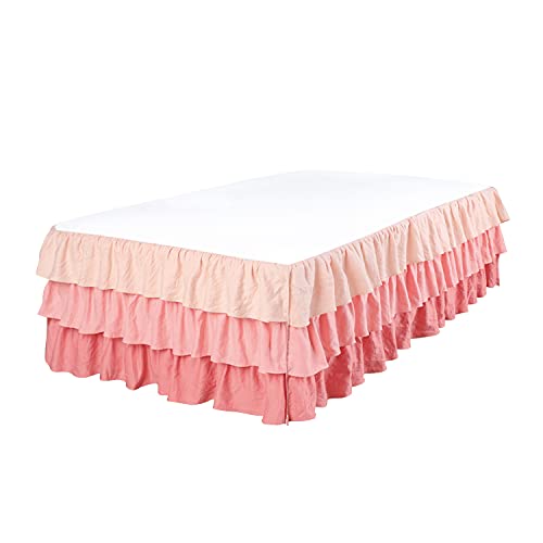 Peach Coral 3 Tiered Ruffled Crib Skirt Baby Girl Nursery Bedding Dust Ruffle (Coral)…
