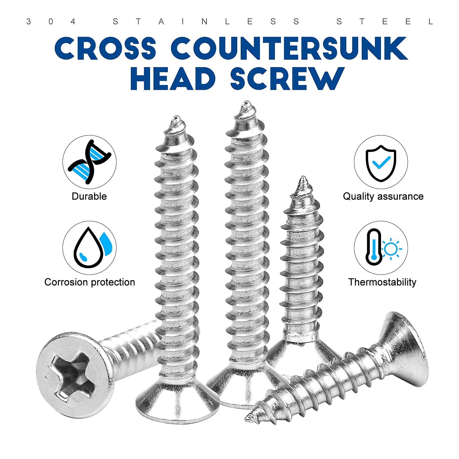 NINDEJIN Flat Head Self Tapping Screws Assortment Kit, 304 Stainless Steel Wood Screws, M3.5 Phillips Drive Self Tapping Screws, 240 pcs Self-Tapping Screws Set with 2 pcs Phillips Screw Bit (12-40mm)