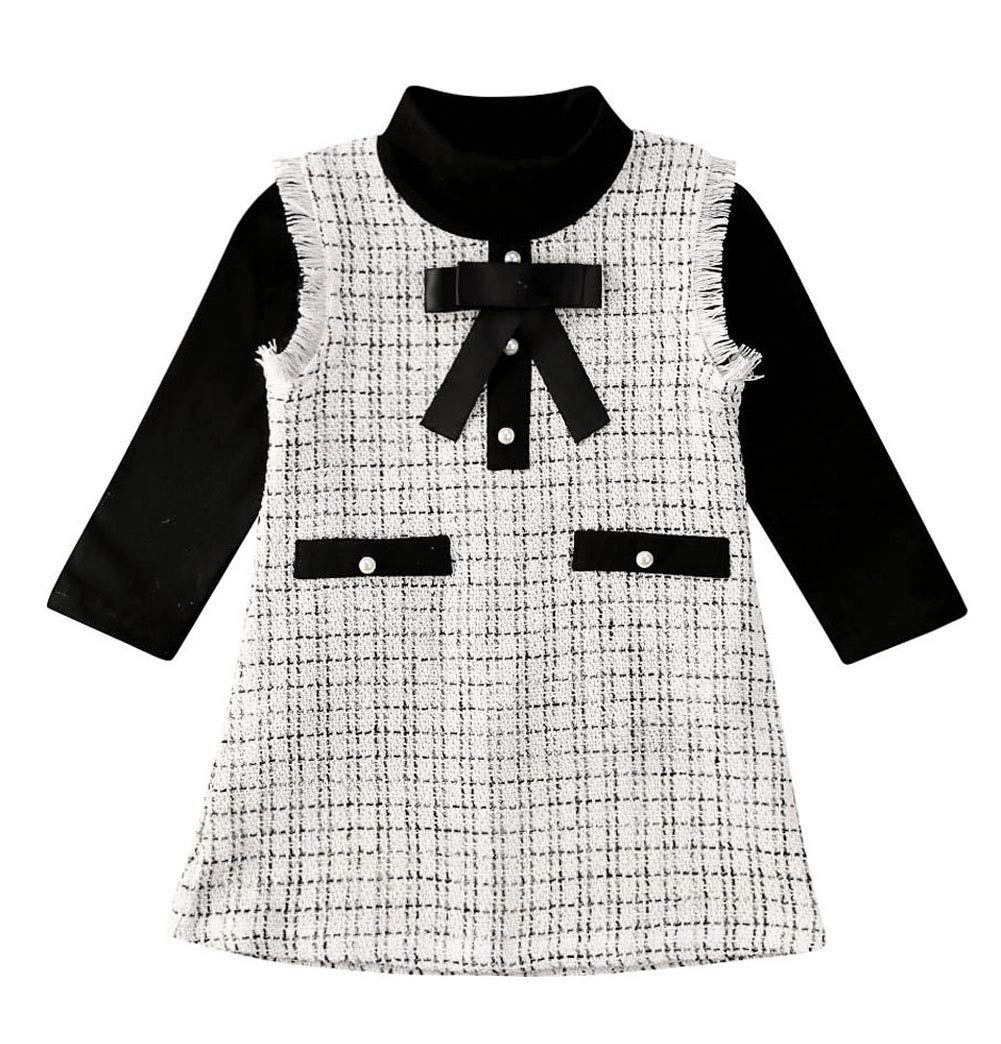 LXXIASHI Toddler Baby Girl Long sleeve Turtleneck T-shirts + Elegant Plaids Dress Coat Formal Party Outfits (Black Turtleneck + Plaid Dress Coat, 4-5 Years)