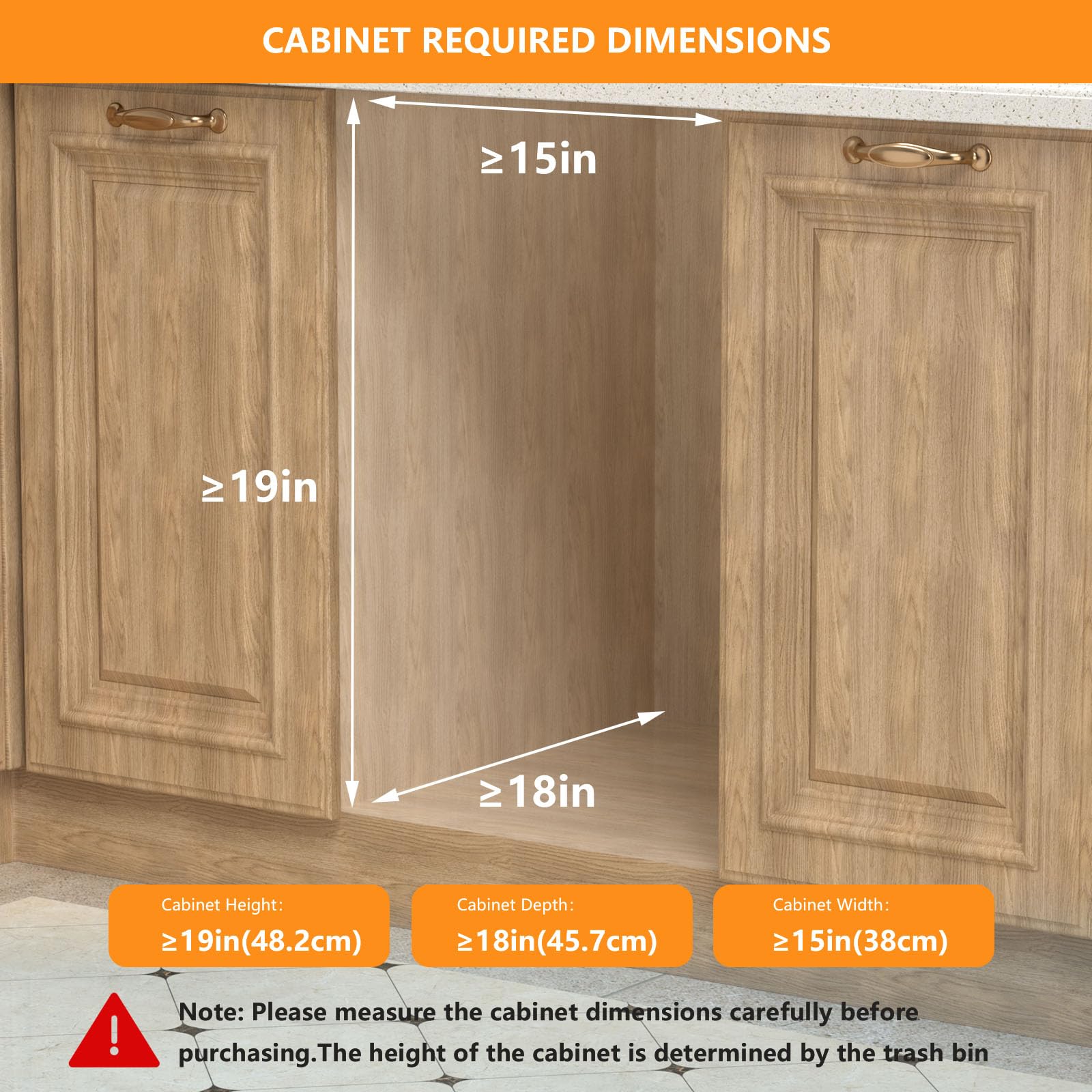 Pull Out Trash Can Under Cabinet，Under Sink Trash Can Cabinet Pull Out with Door Mounting Kit，Cabinet Trash Can Pull Out Kit，Requires 15" W X 18" D Minimum Cabinets，Chrome-Waste Bin Not Included