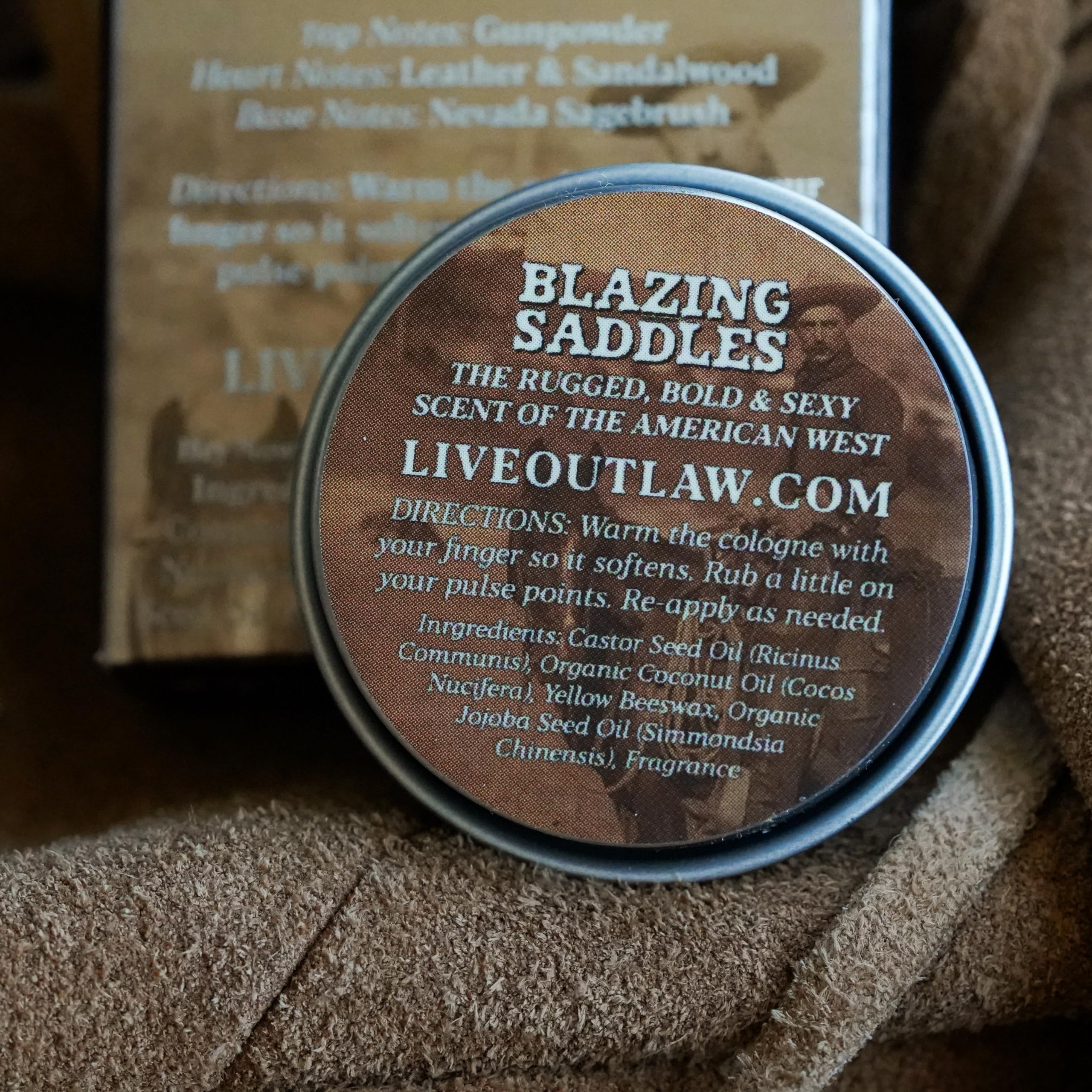 Bold, Western Leather & Gunpowder Scent Solid Cologne - Blazing Saddles Scent by Outlaw - Hard Cologne for Men & Women
