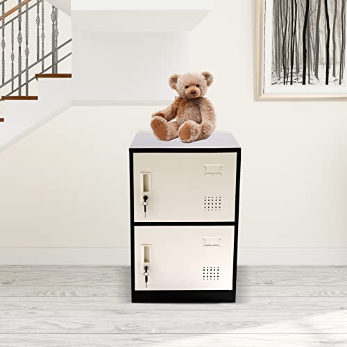 Harbin-Star Metal Lockers for Employees/Storage, 2 Doors Stackable Office Storage lockers with Card Slot, School and Home Storage Cabinet Organizer with Keys, Kids Locker for Cloth and Toy-Black&White