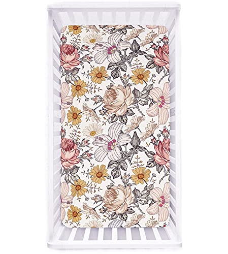 Crib Sheet Jersey Cotton, Fitted Cotton Baby & Toddler Universal Crib Sheets, Floral Crib Sheet Set