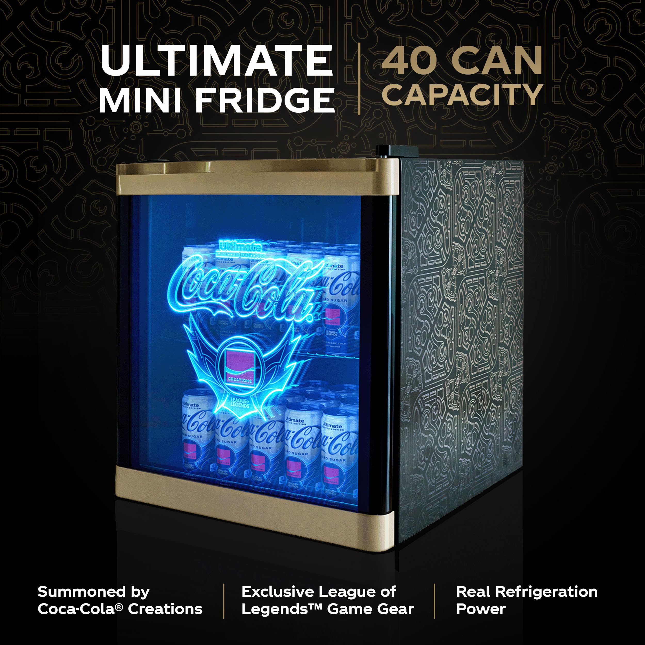 Cooluli League of Legends® Ultimate 48L Mini Fridge – Limited Edition Coca-Cola® Exclusive Gaming Room Mini Fridge, Cool LED lighting, Glass Door with Illuminating Logos and Temperature Controls