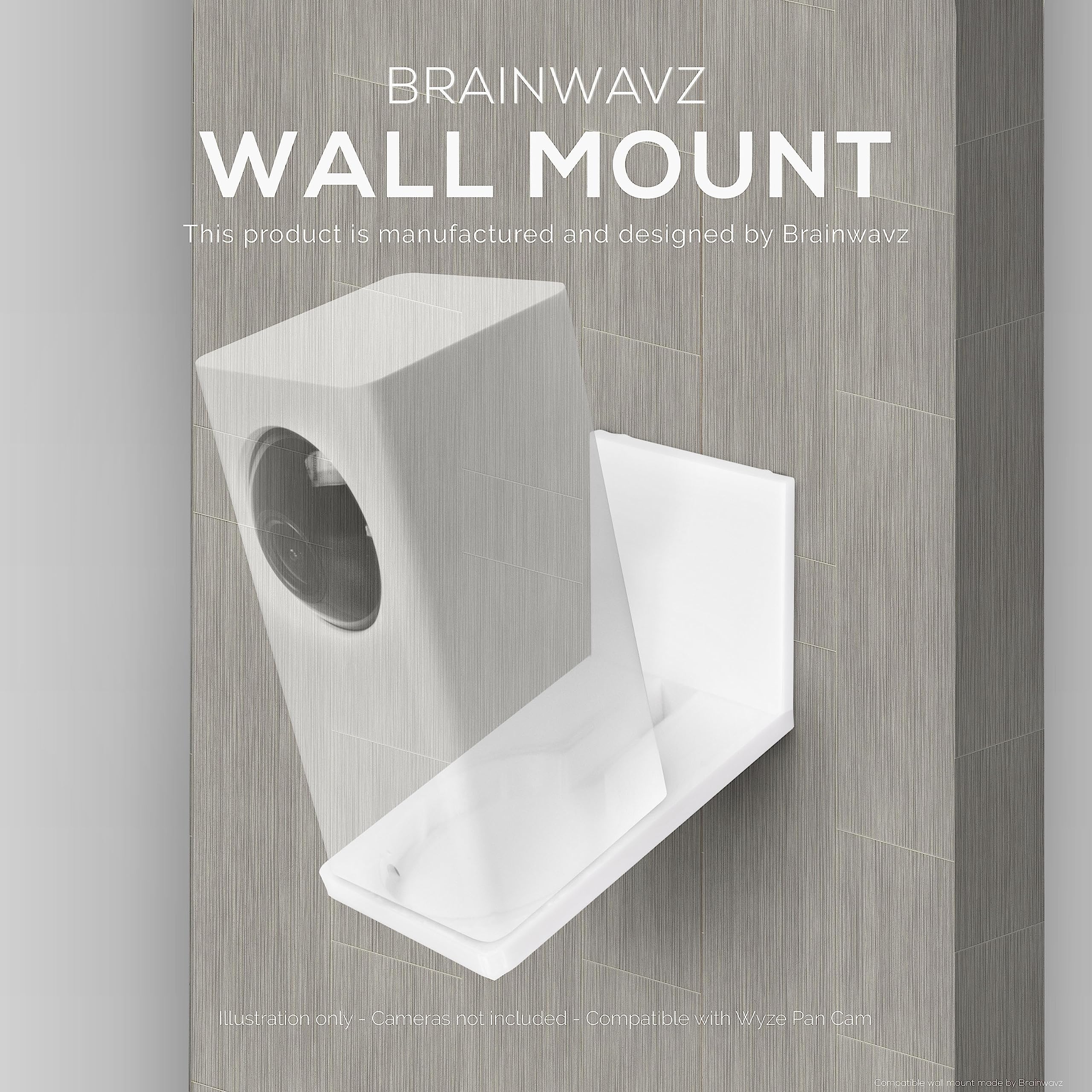 Screwless Tilted Wall Mount Kit Compatible with Wyze Cam Pan, VHB Stick On, Full Tilt & Pan Function, No Mess, No Drilling, Strong Adheasive Mount, Angled Down White by Brainwavz