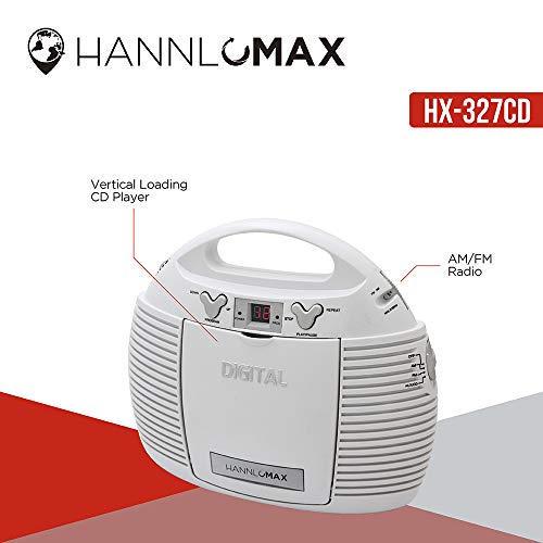 HANNLOMAX HX-327CD Portable CD Player with AM/FM Radio, Aux-in, AC/DC Dual Power Source. (White)