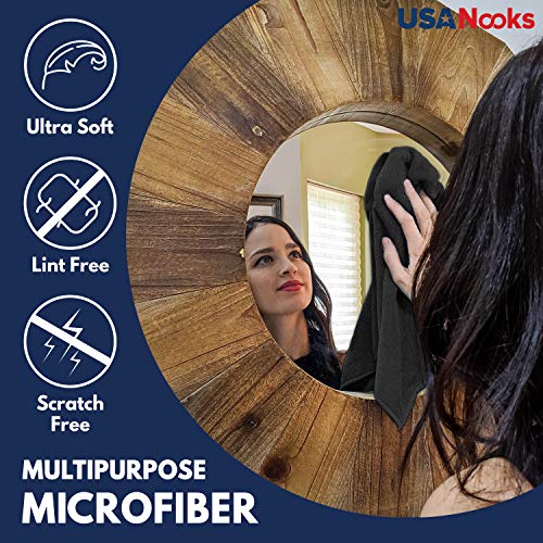 USANOOKS Microfiber Cleaning Cloth - 12Pcs (16x16 inch) High Performance - 1200 Washes, Ultra Absorbent Car Towels Traps Grime & Liquid for Streak-Free Mirror Shine, Scratch Proof - (Black)