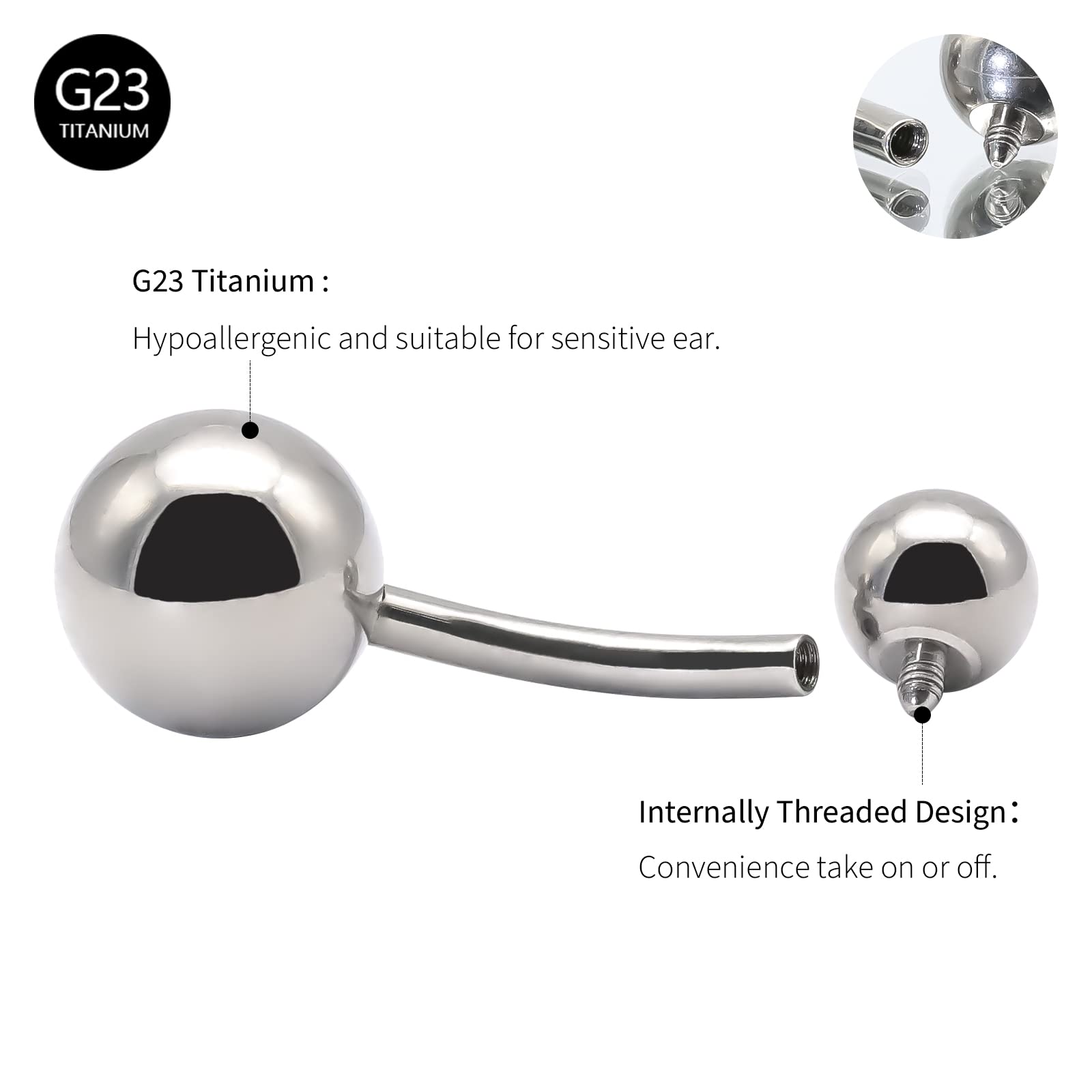 3Pcs G23 Titanium Belly Rings 14G Internally Threaded Belly Button Rings Round Cubic Zirconia CZ Opal Stone Navel Barbell Rings Stud Body Piercing Jewelry