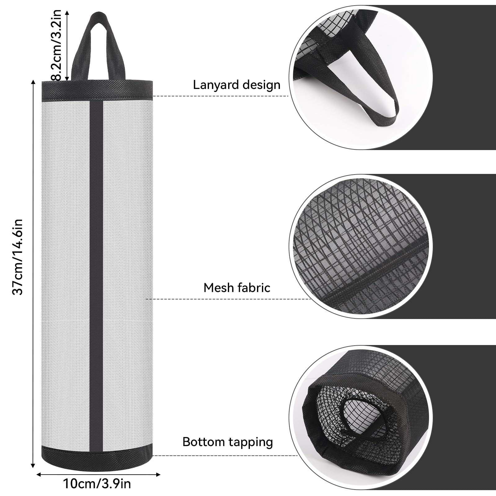4 Pack Plastic Bag Holder, Gray Grocery Bag Holder for Plastic Bags, Mesh Hanging Storage Bag Dispenser Shopping Bag Holder Trash Bags Dispenser Grocery Bag Organizer