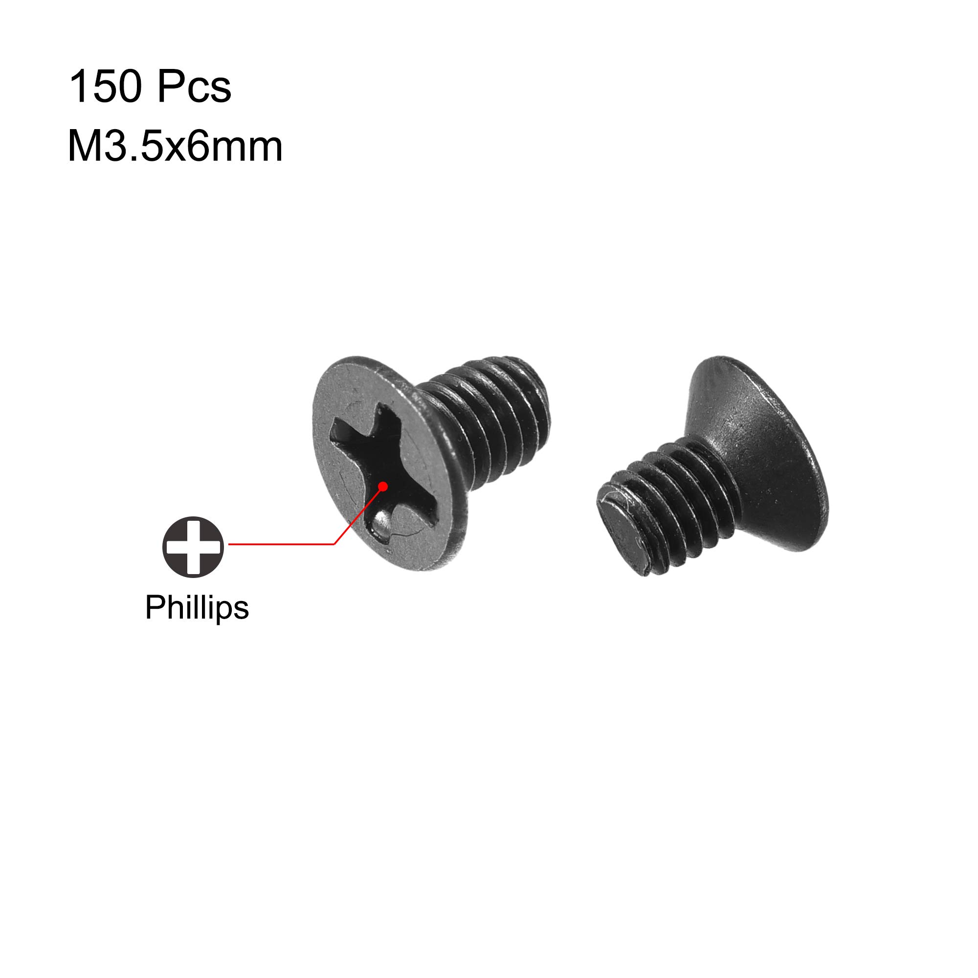 uxcell M3.5 x 6mm Phillips Screw Fastener Black for Laptop PC TV Fan Switch 150pcs