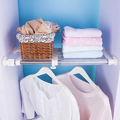 Hershii Closet Tension Shelf & Rod Expandable Metal Storage Rack Adjustable Organizer DIY Divider Separator for Cabinet Wardrobe Cupboard Kitchen Bathroom,15.74-23.62inches, 1 pcs
