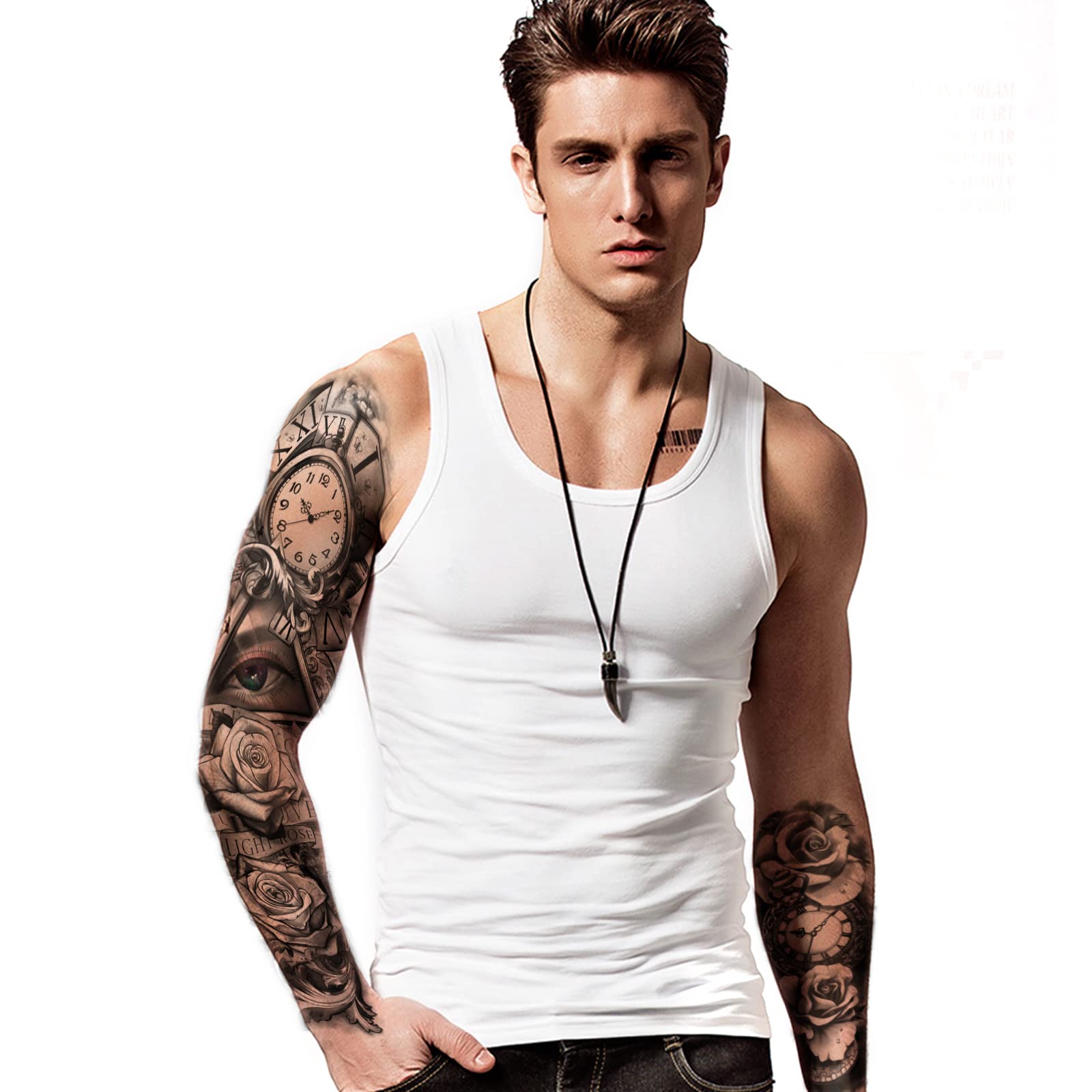 Yazhiji Extra Large Temporary Tattoos 8 Sheets Full Arm Fake Tattoos and 8 Sheets Half Arm Tattoo Stickers for Men and Women (22.83"X7.1")