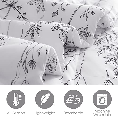 HYPREST Queen Bed in A Bag Comforter Set with Sheets, 7 Pieces White Floral Comforter Set Queen Soft Lightweight Breathable, Rustic Farmhouse Bedding Sets Queen All Season