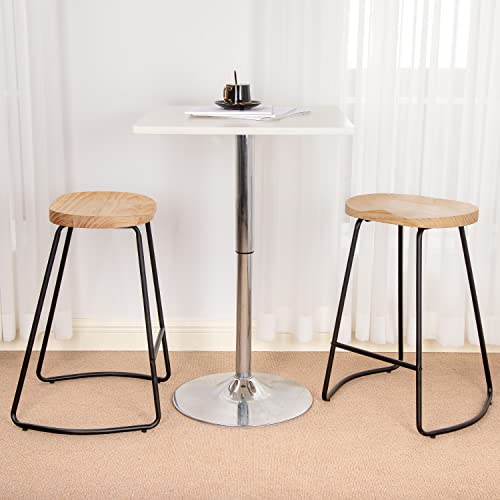 HeuGah Bar Stools, Solid Wood Barstools Set of 2, 26" Counter Height Bar Stools with Metal Leg,Rustic Backless Bar Stools for Kitchen Island,Bar Chairs with Solid Wood Saddle Seat (Burlywood, 26 Inch)