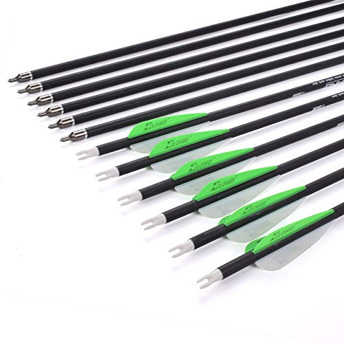 30 inch Carbon Arrows Youth Targeting Practice Hunting Arrows for Compound Bow Recurve Bow with Removable Tips (Pack of 12)