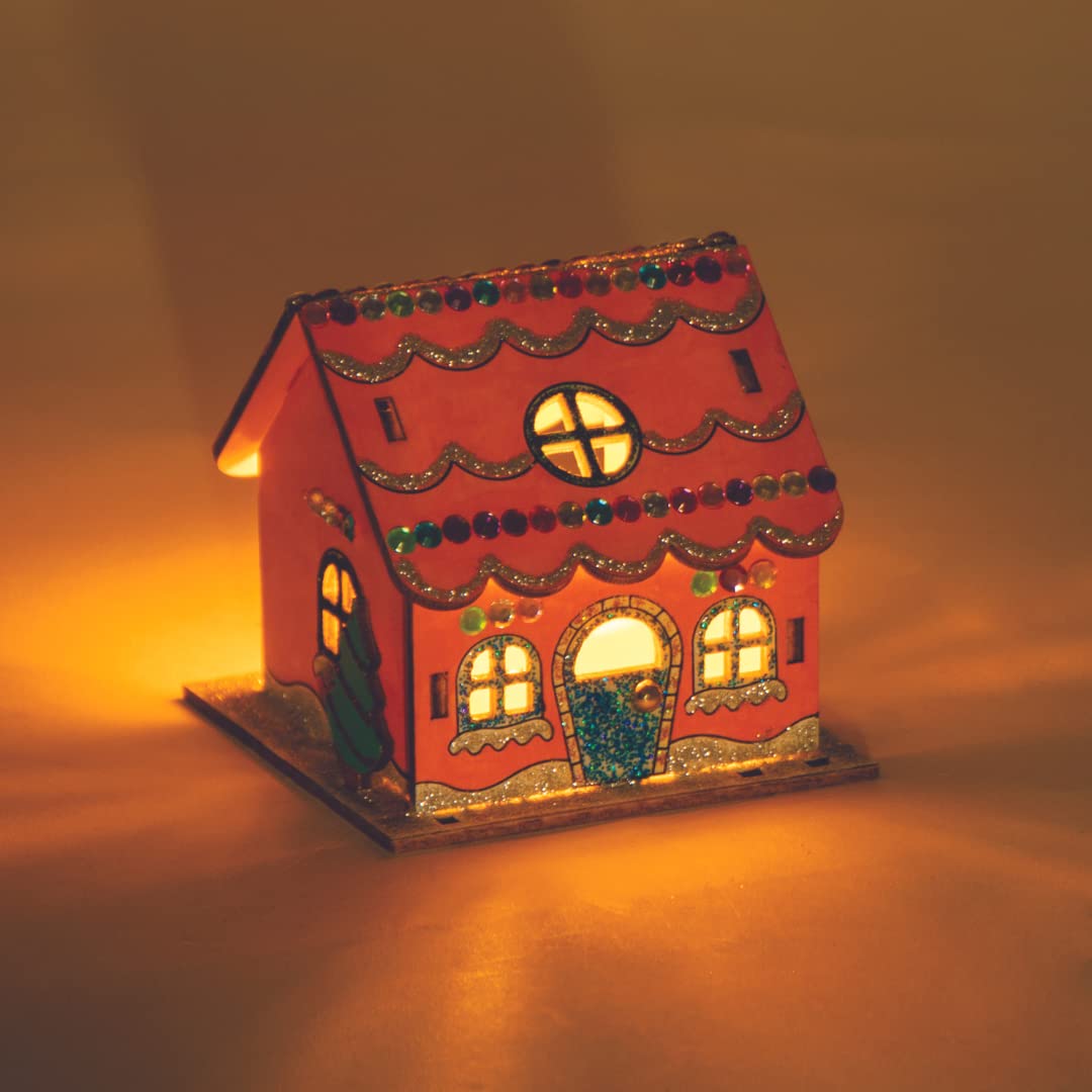 Baker Ross AX364 Gingerbread House Wooden Tealight Holder Kits - Pack of 3, Decorate and Display for Christmas Decorations, Ideal Kids Arts and Crafts Project
