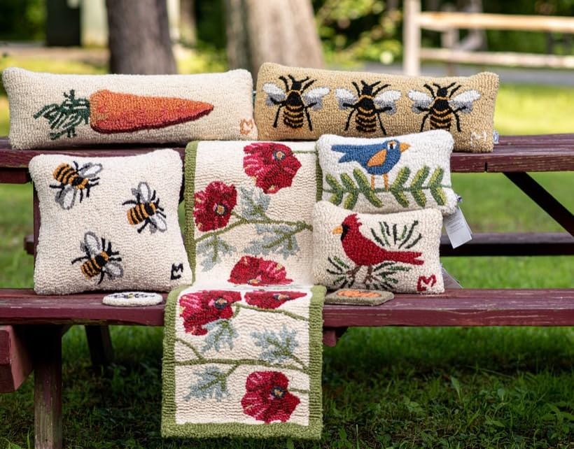 Chandler 4 Corners Artist-Designed Bumblebee Hand-Hooked Wool Decorative Throw Pillow (8β x 24β) Farm & Garden Pillow for Couches & Beds - Low Maintenance - Queen Bee, Honey Bee Lumbar Pillow