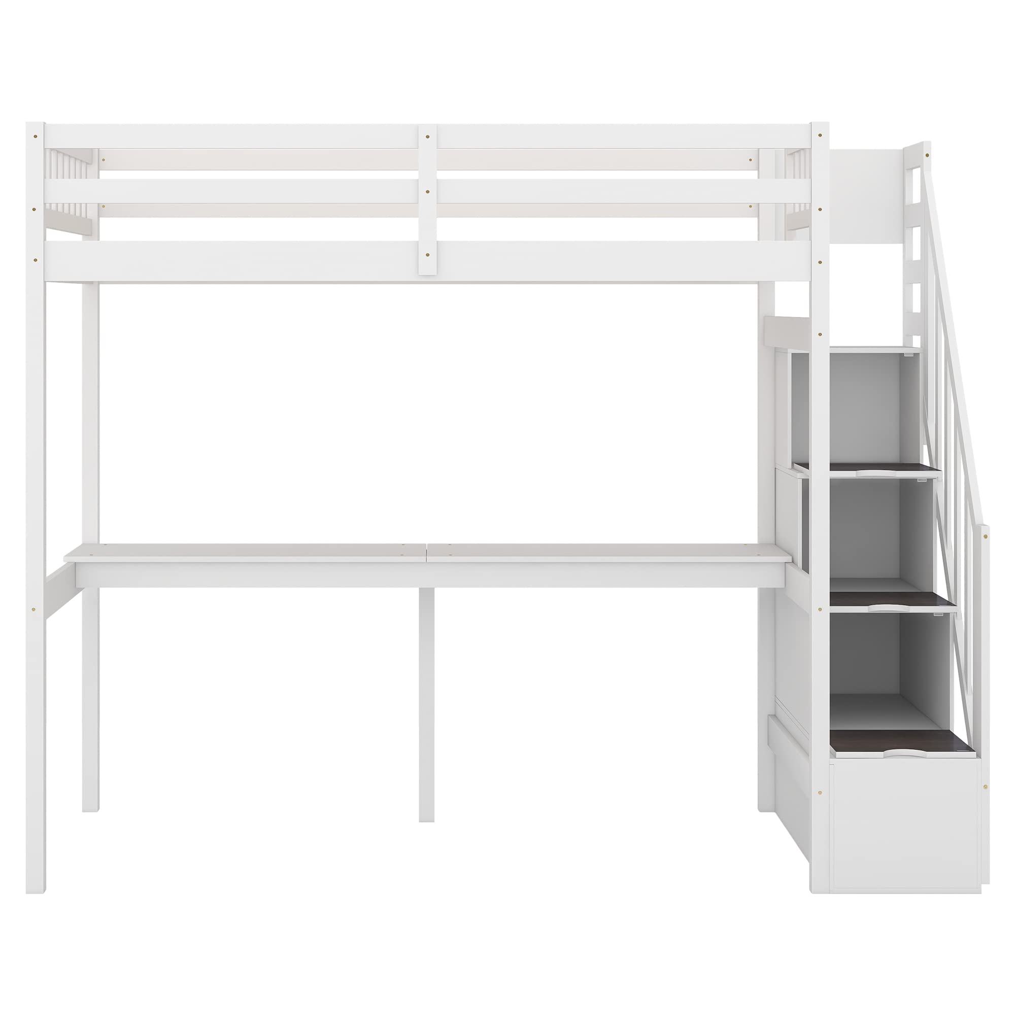 MERITLINE Twin Loft Bed with Desk and Stairs,Wooden Loft Bed Twin with Storage, Kids Loft Bed with Steps for Girls Boys Bedroom, Dorm(Twin,White)