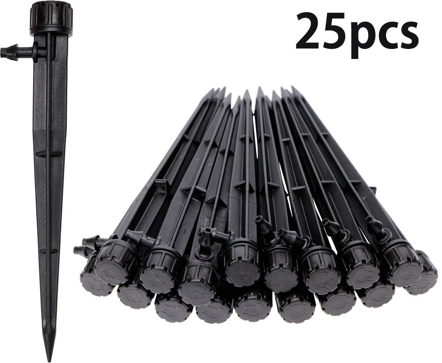 Mini Skater 360 Degree Adjustable Drip Emitters Sprayer Irrigation Drippers Sprinklers Watering Drippers on Stake Fit for 1/4 Inch (4/7mm) Drip Irrigation Tubing (Black,25Pcs)