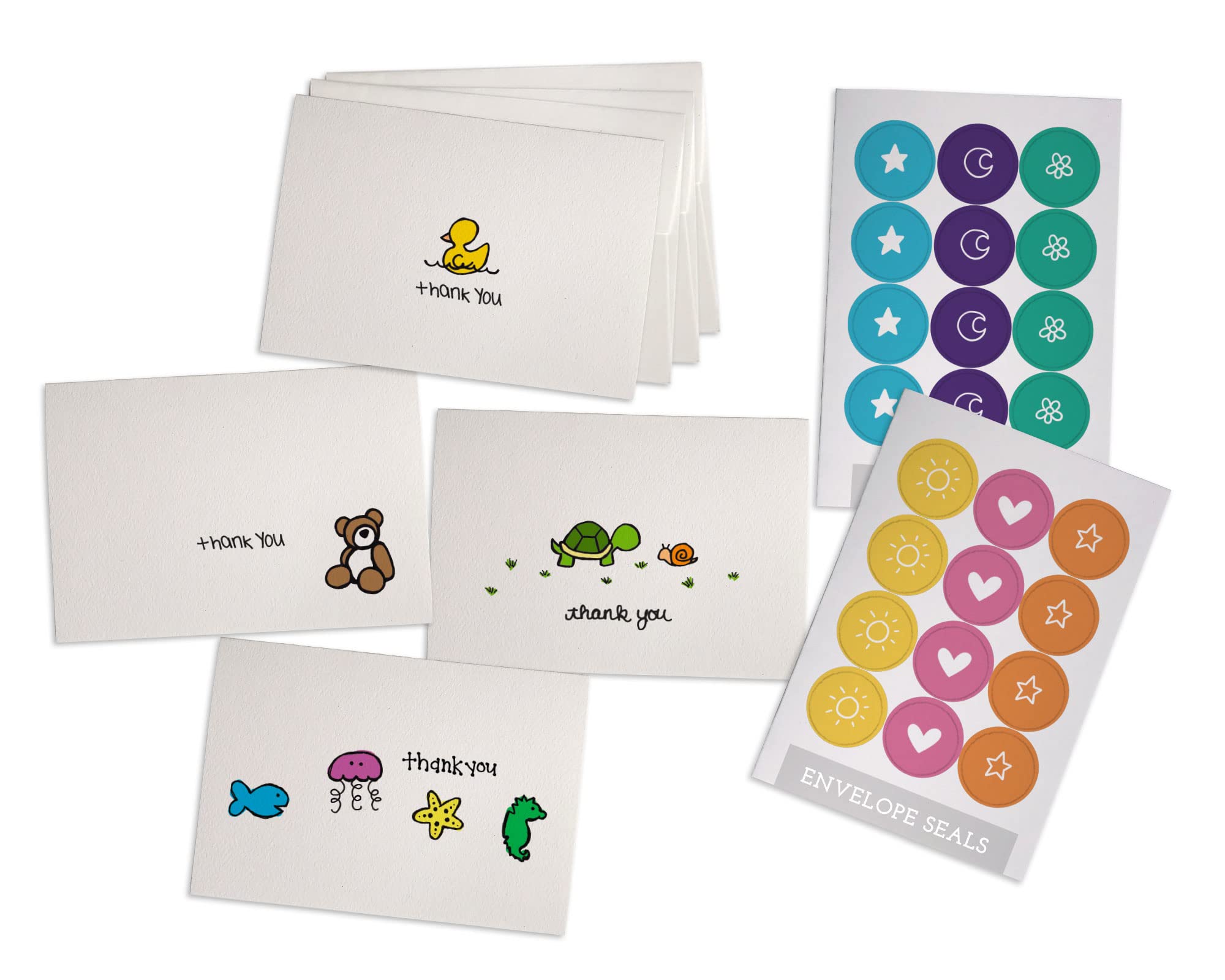 Squishy Cute Animals Baby Shower Thank You Cards Set - 24 Assorted Baby Thank You Cards with Envelopes & Colorful Seals - Baby Gift Thank You Note Cards for Boy, Girl, or Toddlers
