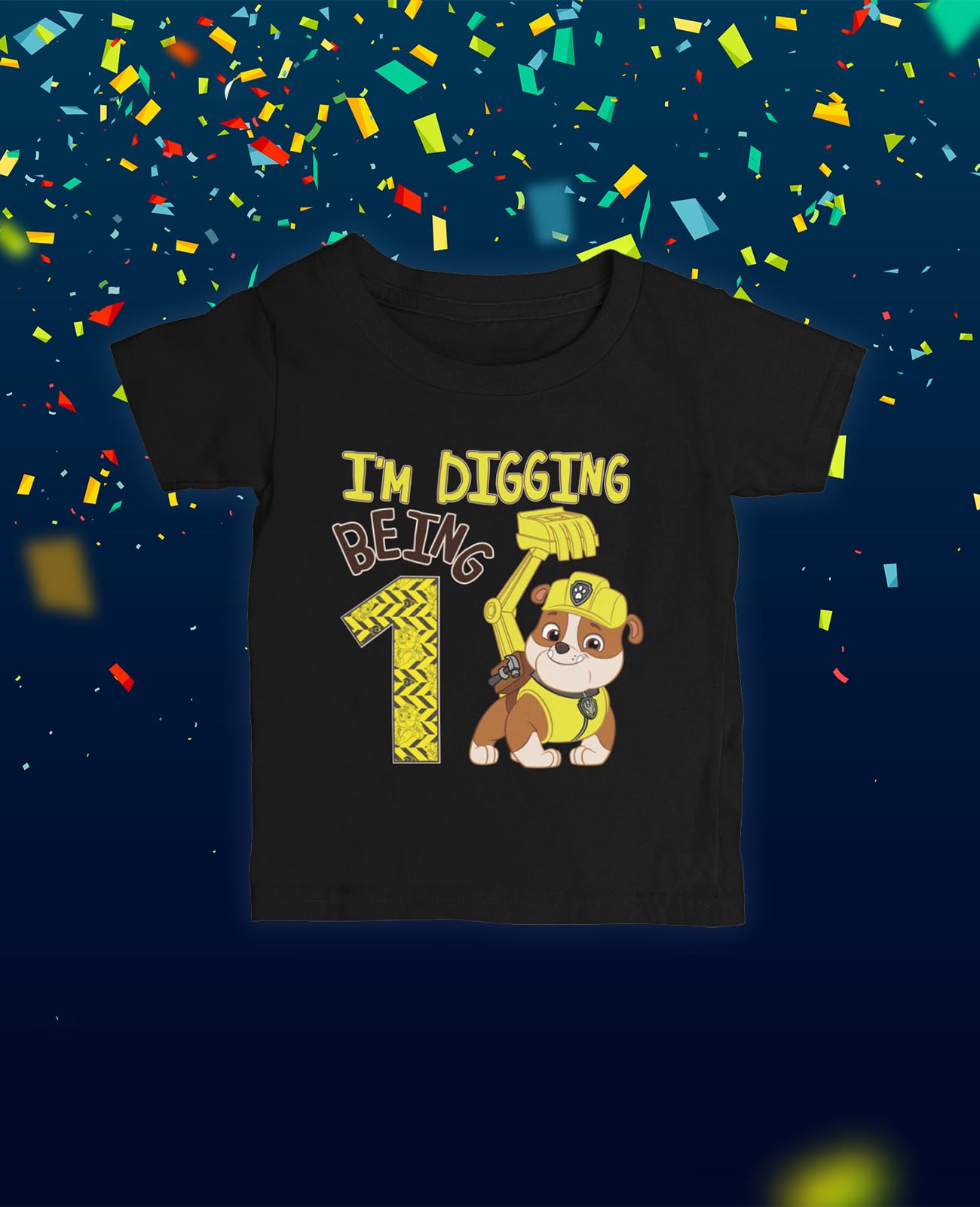 Paw Patrol Rubble Digging 1st Birthday Shirt 1 Year Old Boy Infant Kids T-Shirt 18M Black