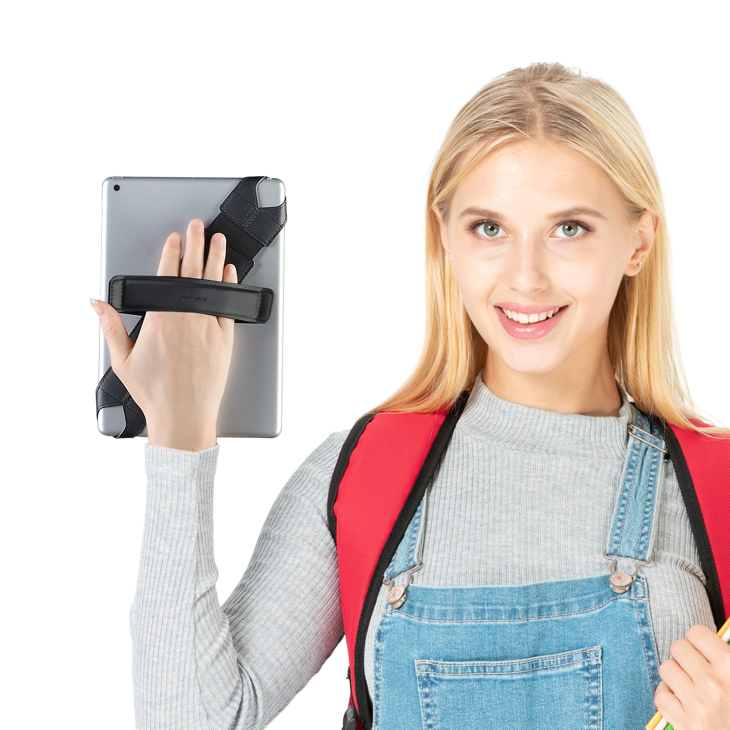 Joylink iPad Hand Holder Strap with Pen Loop and 360°Swivel Leather Handle Grip Elastic Belt for 10.1" Tablets (iPad Air Pro Samsung Nexus), Black Upgrade Version