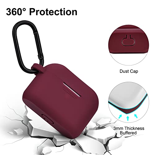 AIRSPO Compatible with Airpods Pro Case and AirTag Case Cover with Keychain Silicone Protective Skin Cover with Keychain(Burgundy)