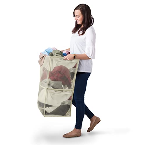 Brookstone BKH1576, Collapsible Mesh Hamper, Perfectly Sized at 26 X â13, Travel Laundry Bag for College/Dorm/Bedroom, Folding Bin for Dirty Clothes, Cream