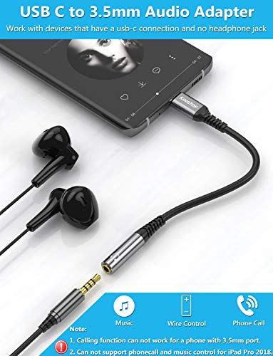KINGTOP USB C to 3.5mm Audio Adapter, 384khz-32bit USB Type C to 3.5mm Female Stereo Headphone Jack Adapter Compatible with Samsung S20 FE S21 Note 20 Ultra, OnePlus 9, Pixel 5 XL, iPad Pro and More