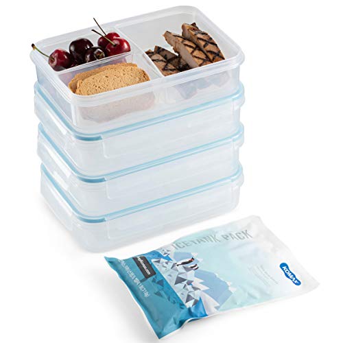 Komax Biokips Set of 5 Lunch Containers β 3 Compartment Food Container for Meal Prep, Portion Control β Microwave & Dishwasher Safe Bento Box Adult Lunch Container w/Locking Lid (37 oz)
