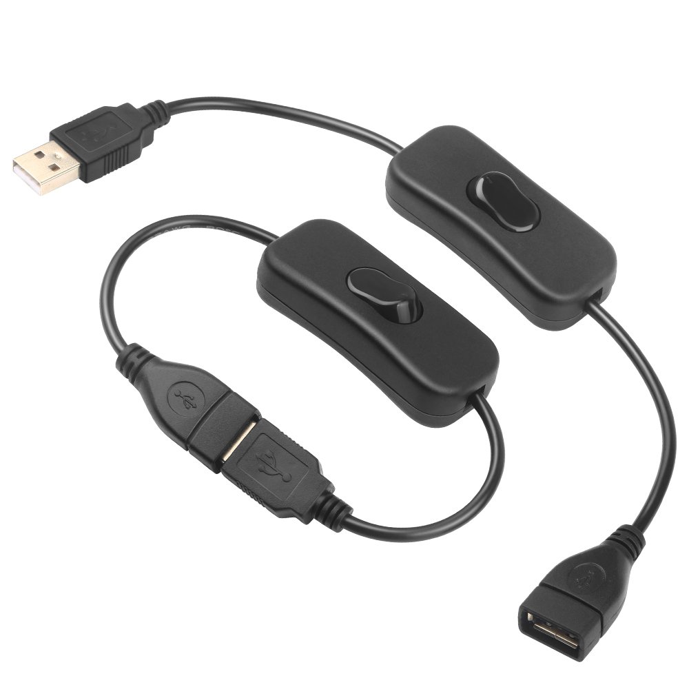 ELECTOP 2 Pack Male to Female USB Cable with On/Off Switch, USB Extension Inline Rocker Switch for Driving Recorder, LED Desk Lamp, USB Fan, LED Strips
