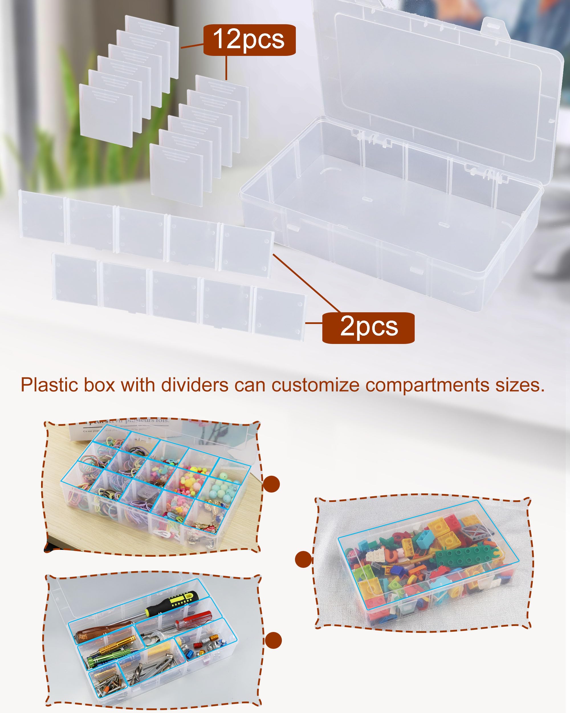 Wxvhji Tackle Box Organizer Plastic Organizer 3 Pack Bead Container Plastic Organizer Box with Dividers Plastic Jewelry Box Large 15 Grid Craft Organizer