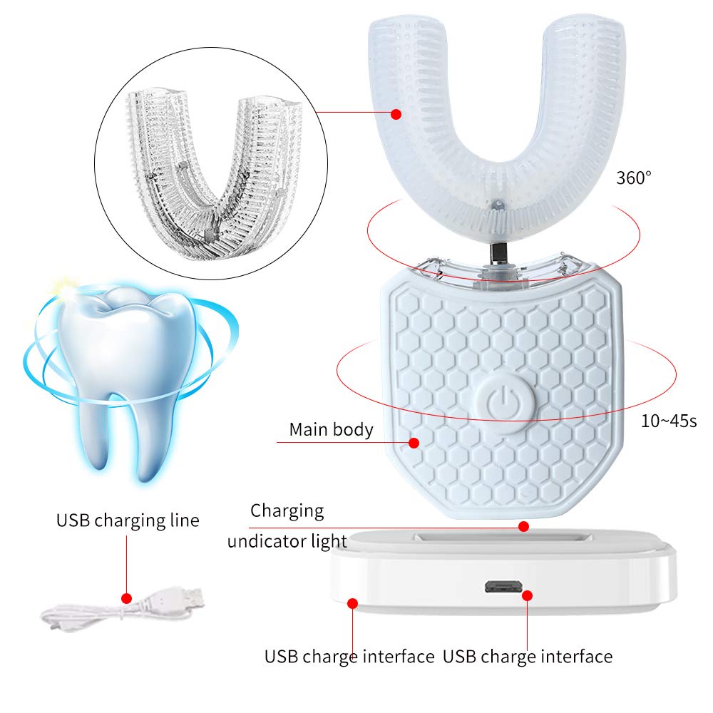 Magentak Automatic Electric Toothbrush for Adults, 360 Degree Electric Toothbrush, Electric Travel U Shape Toothbrush, White
