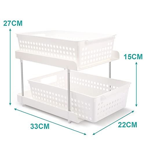 Aupmeka Kitchen Organizer 2 Tier Under Sink Storage and Organizer for Pantry, Cabinet, Cupboard, Fridge- Bathroom Sink Pull-Out Drawer Organizer