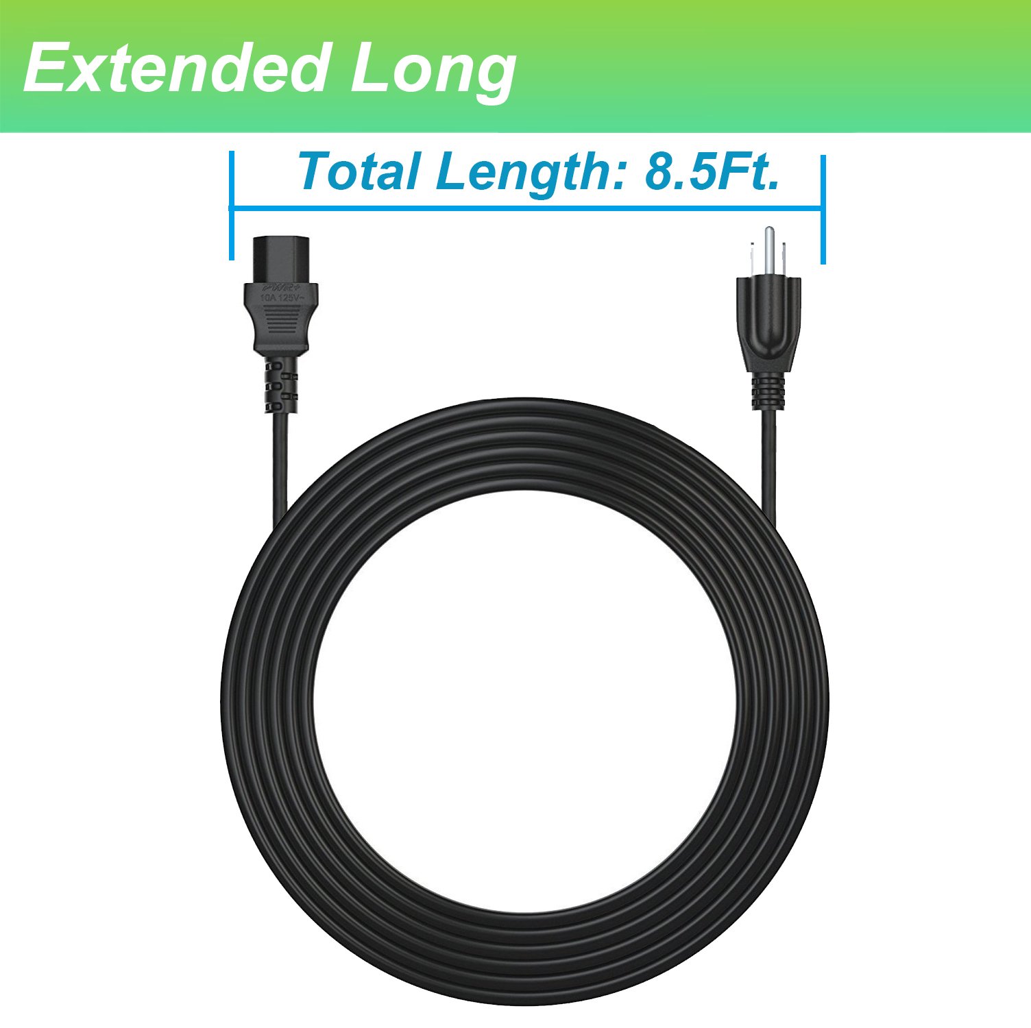 for LG 19V LED LCD Monitor Widescreen HDTV Power Cord Replacement Charger Adapter for 19” 20” 22” 23” 24” 27” Power Supply, 19V, AC, DC, 8.5Ft.