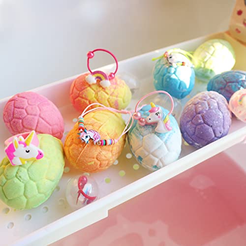 Unicorn Bath Bombs Gift Set with Jewelry Inside, 9 Pack Organic Kids Magic Bath Bombs with Surprise Inside with Jewelry for Girls