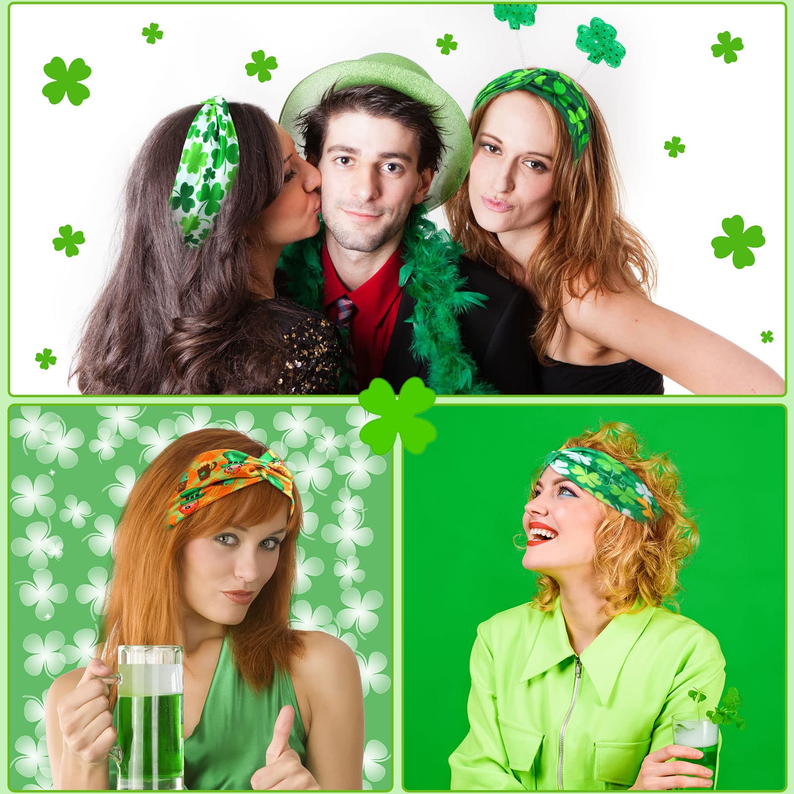 20 Pcs St. Patrick's Day Headbands Elastic Non Slip Hair Accessories Bulk Shamrock Pattern St. Patrick's Day Hairband for Women Girl