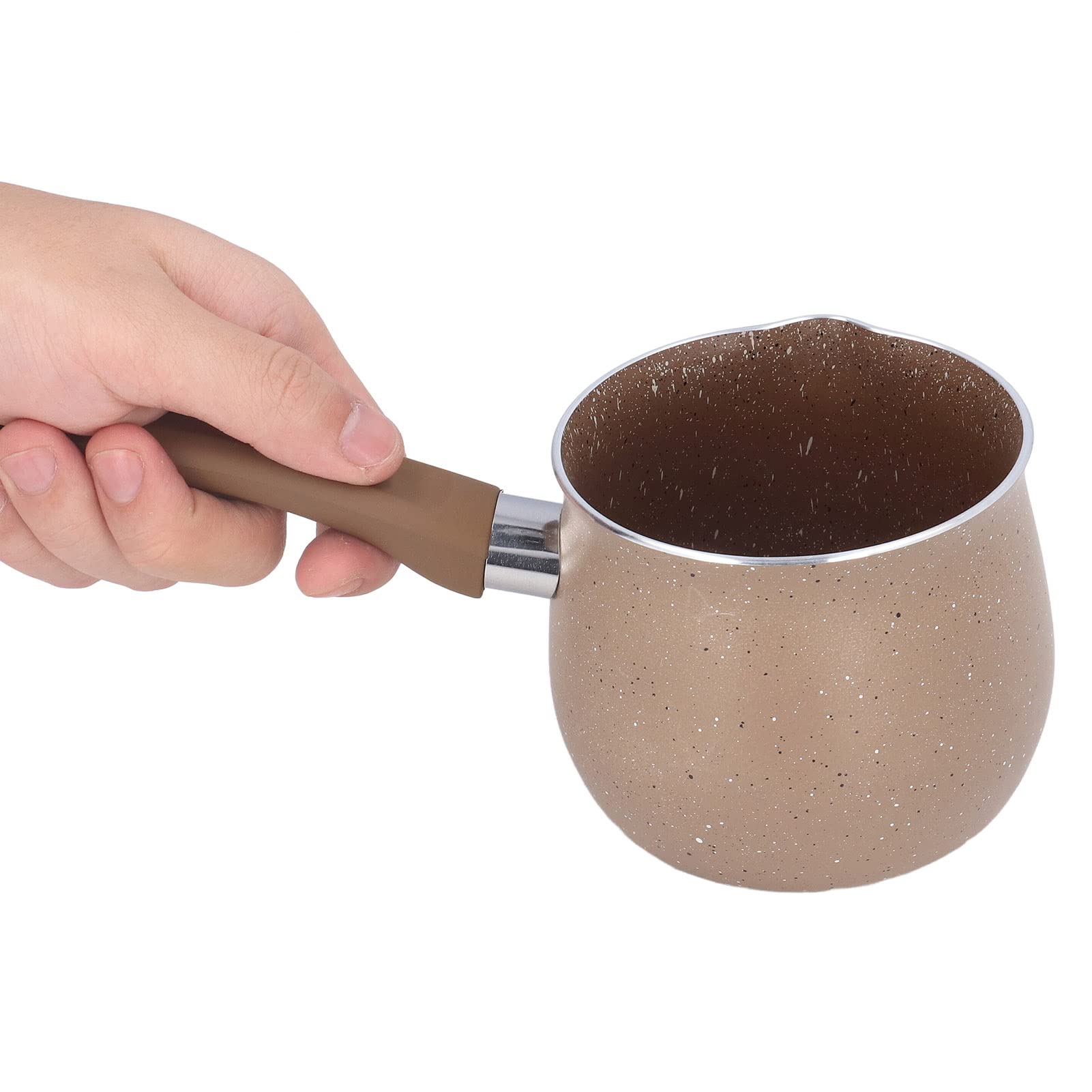 Coffee Pot, 10cm Single Handle Coffee Warmer Boiling Pot Mini Milk Pan Aluminum Alloy Non Stick for Cooking (Brown)