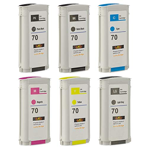LKB 6PK Compatible HP70 Ink Cartridge Replacement with 130ML Use with HP Designjet Z2100 Z5200 Z3200 Z3100 Z5400 (6 Pack HP70) –US