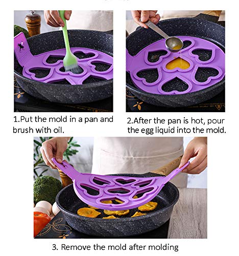 3 PCS Pancake Mould Ring Fried Egg Mould Reusable Silicone Nonstick Pancakes Muffin Mold,Heart/Star/Round Shape,Silicone Brush,Measuring Spoons,Saving Time