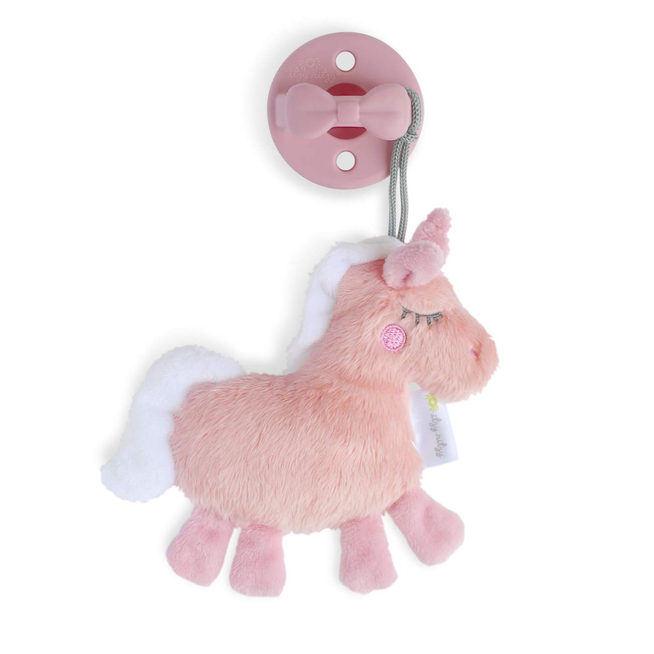 Itzy Ritzy Pacifier & Lovey Set - Includes Silicone Pacifier with Stuffed Animal Lovey - Detachable Plush Unicorn Pacifier Holder & Coordinating Pink Silicone Pacifier, Ideal for Ages 0 Months & Up