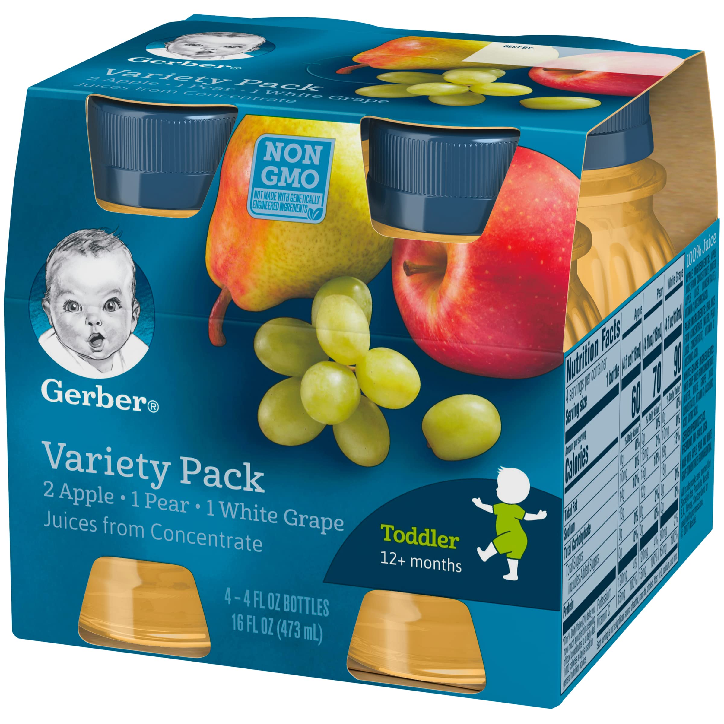 Gerber Juice Fruit 2 Apple, 1 Pear, 1 White Grape Juices from Concentrate Variety 16 Fl Oz (Pack of 6)