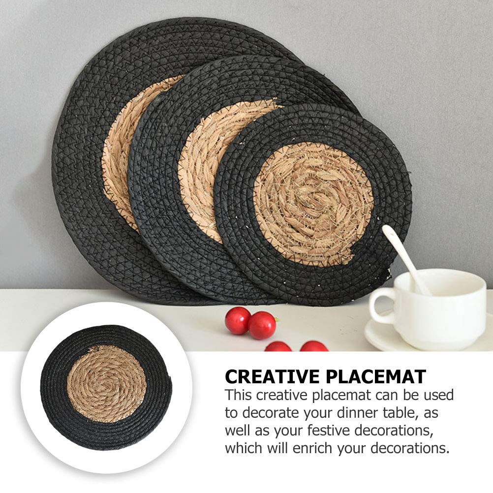 3 pcs placemat Personalized Coasters Woven Coasters for Drinks Jute Place mats Supplies Cup Insulation pad Home Place mat - Dish mat Round Rattan Grass Woven Basin